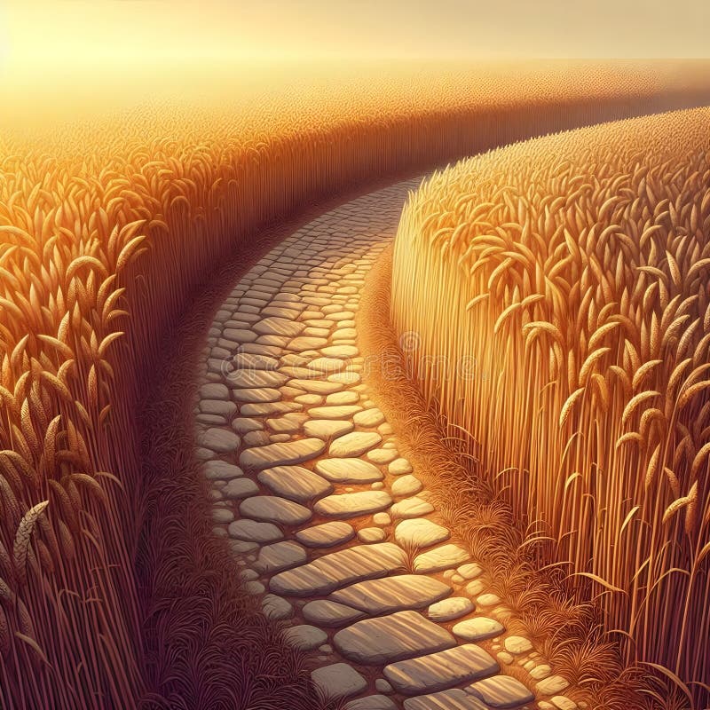 Path through the Wheatfield. Stock Illustration - Illustration of farm ...