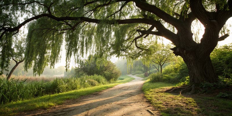 Path and Willow. a Dirt Trail Leads Beneath a Large Willow Tree Stock ...