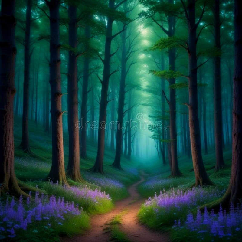 A Path Winding through a Dense Dark Green Forest with Tall Trees, Stock ...