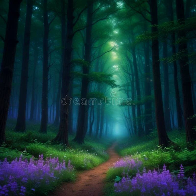 A Path Winding through a Dense Dark Green Forest with Tall Trees, Stock ...