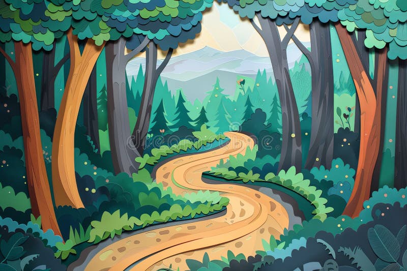 Path Winding through a Forest in a Paper Cut Style Illustration ...