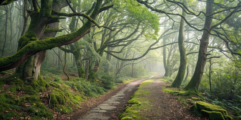 Forest Path through Deep Magic Forest Stock Illustration - Illustration ...