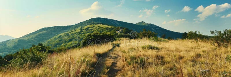 A Path Winds Up a Hillside with Trees on Either Side Stock Photo ...