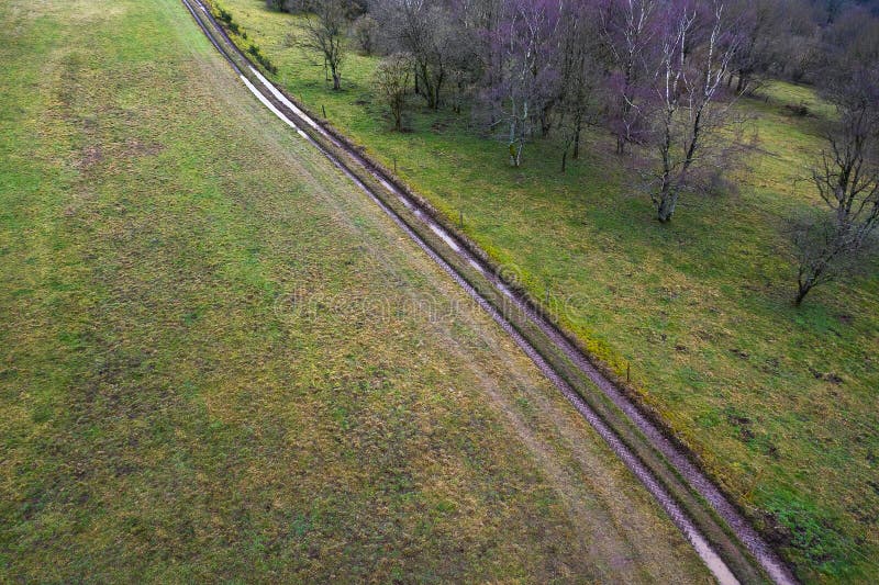 Path in the Winter from Above on a Meadow Stock Photo - Image of forest ...