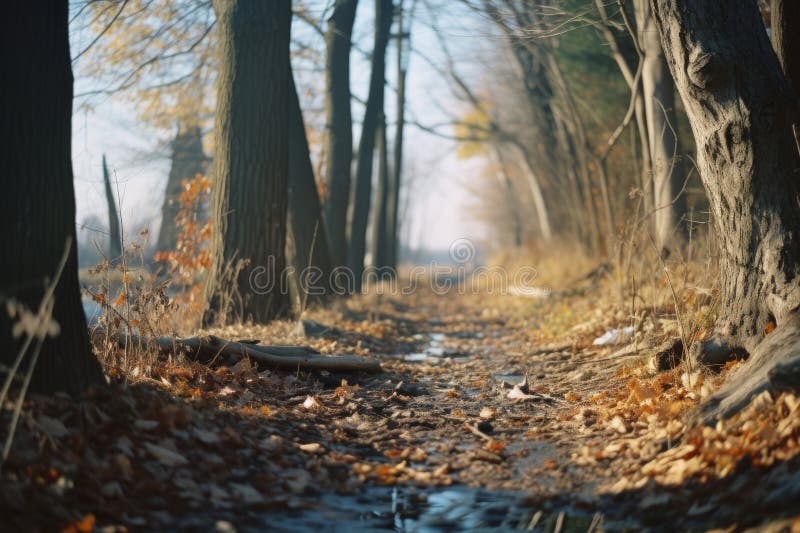 A Path through the Woods with Leaves on the Ground Stock Illustration ...