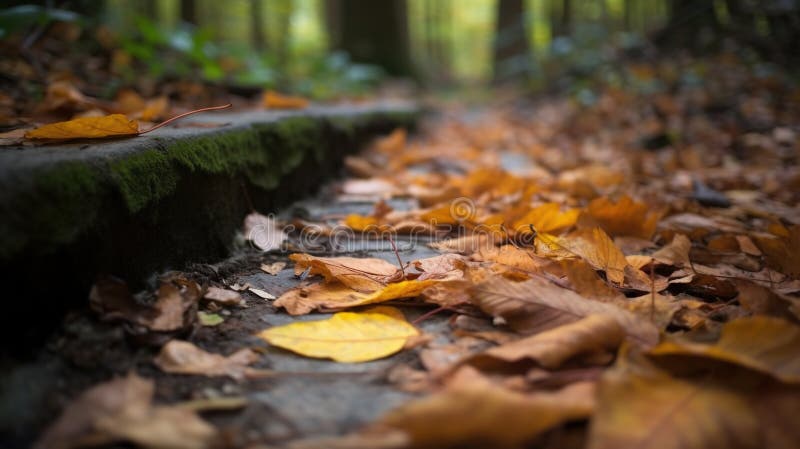 A Path in the Woods with Leaves on the Ground and Trees in the ...