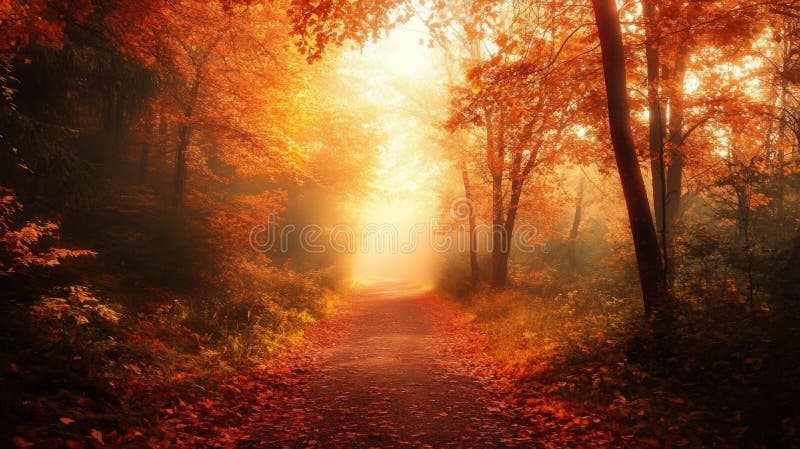A Path in the Woods with a Light Shining through the Trees Stock ...