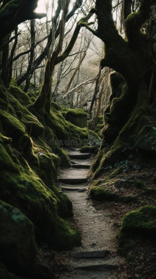 A Path in the Woods with Moss Growing on it. AI Generative Image. Stock ...