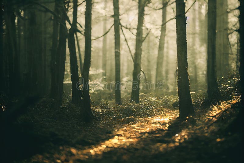A Path in the Woods with Sun Shining through the Trees and Leaves on ...