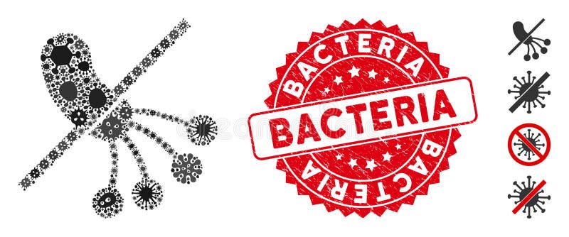 Epidemic Mosaic No Bacteria Icon with Distress Round Bacteria Seal ...
