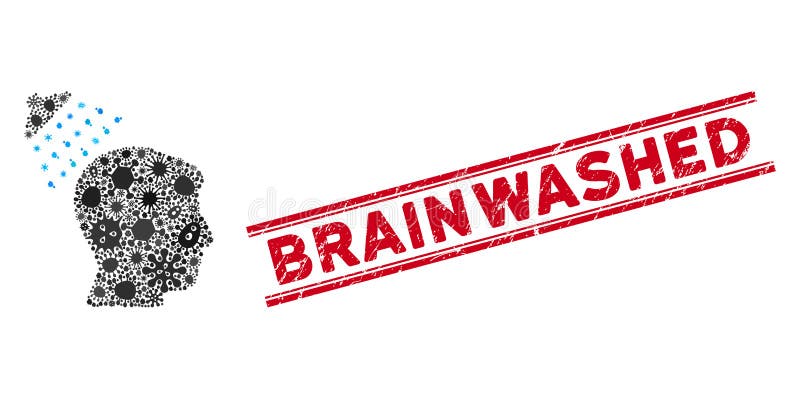 Pathogen Mosaic Head Shower Icon and Distress Brainwashed Seal with ...