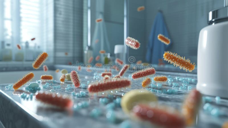 Pathogenic Bacteria on Bathroom Countertops Surrounded by Germs Stock ...