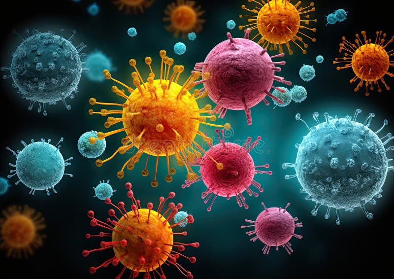 Pathogens and Viruses in Various Shapes and Colors, Microscopic View ...