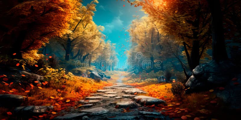 Paths Leading To a Distant Forest, Crossed by Falling Leaves ...