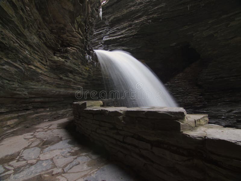 Pathway Behind a Waterfall Called Cavern Cascade at Watkins Glen State ...