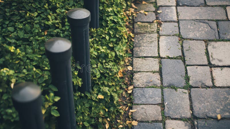 Pathway Bordered by Greenery and Stone Pavers Stock Photo - Image of ...