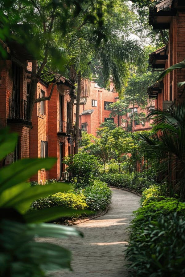 Pathway between Buildings stock image. Image of construction - 379429683