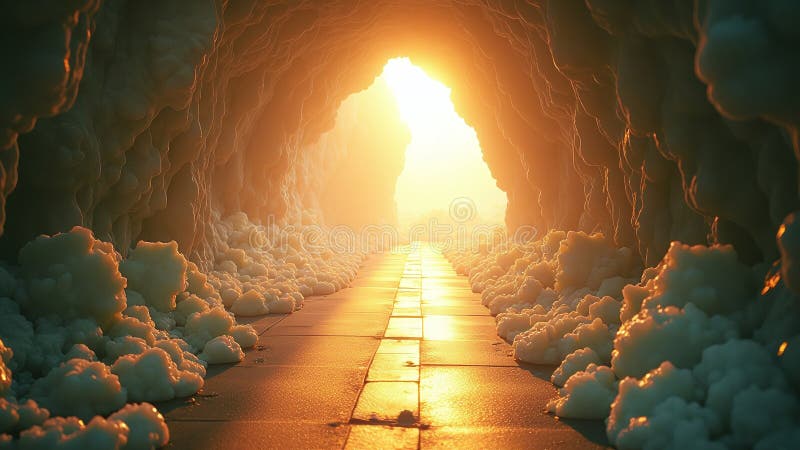 Pathway through Cave with Light and Fluffy Surroundings Stock ...