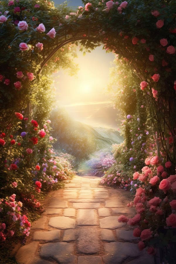 Pathway in the Centre Roses Floating As a Frame Around the Image ...