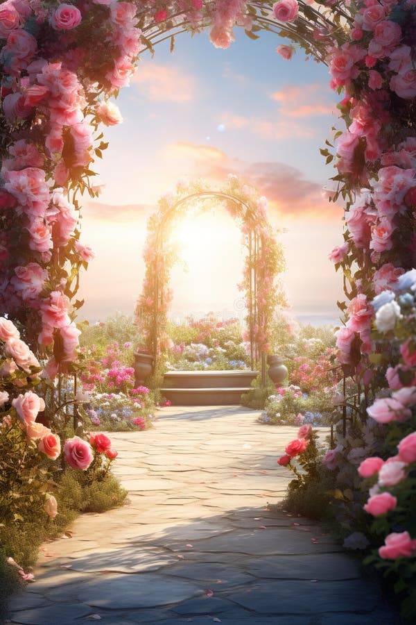 Pathway in the Centre Roses Floating As a Frame Around the Image ...