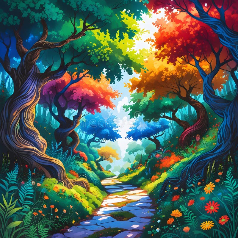 Pathway through the Colorful Forest,illustrationPathway through the ...