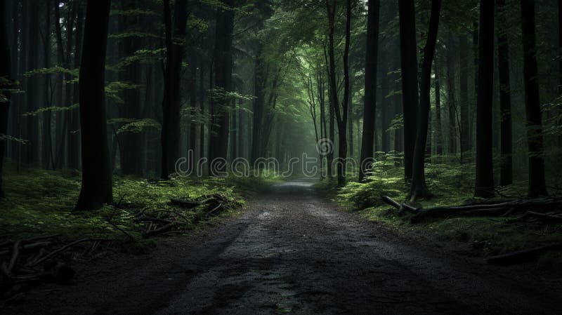 Pathway through a Dark Forest. the Pathway through the Dark Foggy ...