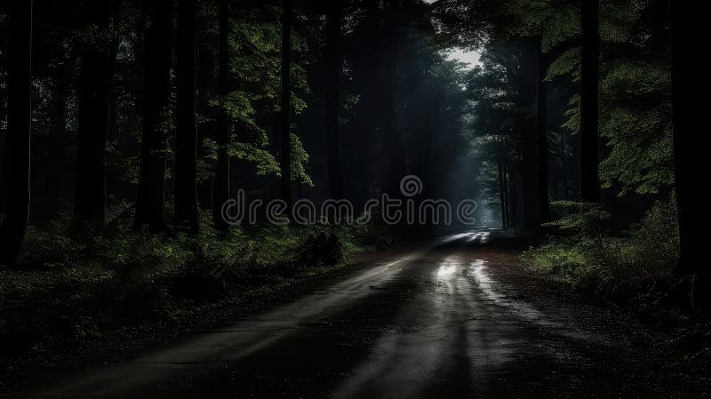 Pathway dark forest road stock illustration. Illustration of unknown ...