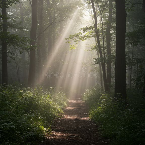 Pathway through a Dense Forest with Tall Trees, Creating a Canopy ...