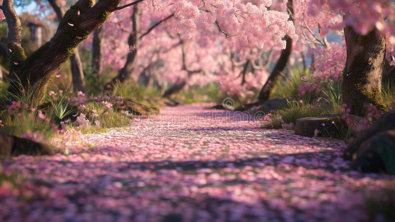Pathway through a Dreamlike Pink Flower Stock Illustration ...