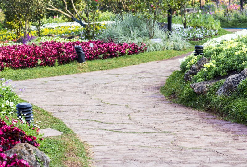 Pathway in the Flower Garden Stock Photo - Image of landscaping, light ...