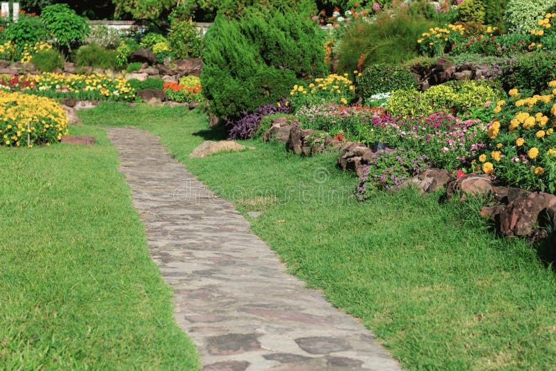 Pathway and Flower in Garden Stock Image - Image of flower, flora ...