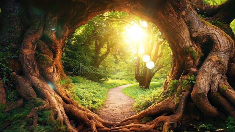 A Path through a Forest with a Large Tree in the Middle of it Stock ...