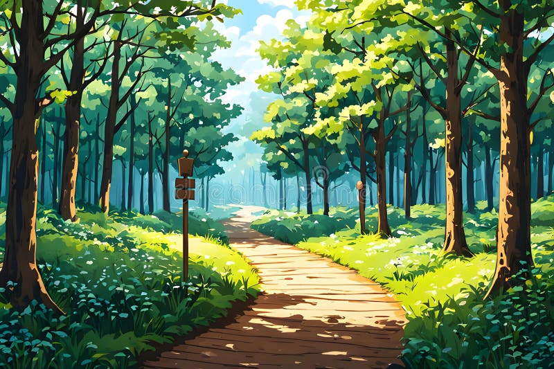 Pathway in the Forest. Generative Ai Illustration Stock Illustration ...