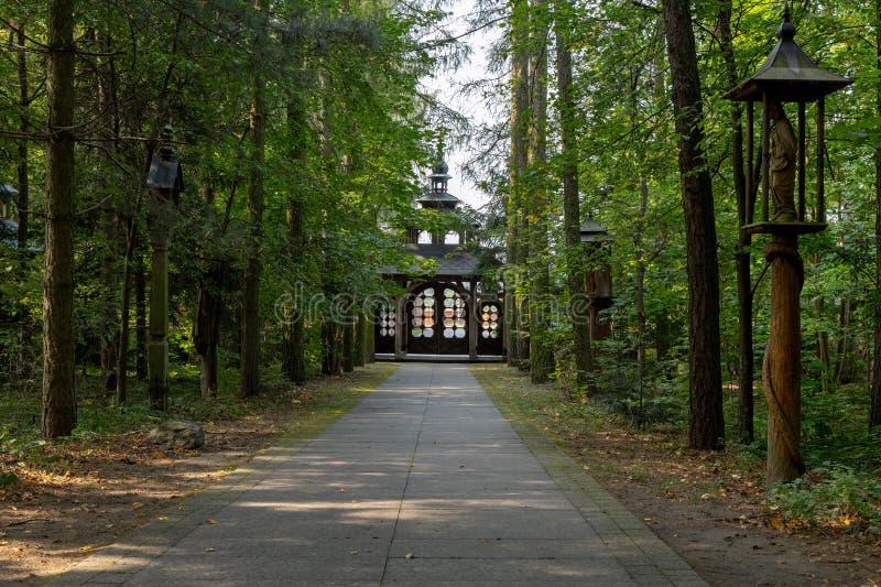 Pathway through a Forest Leading To a Wooden Structure Stock Photo ...