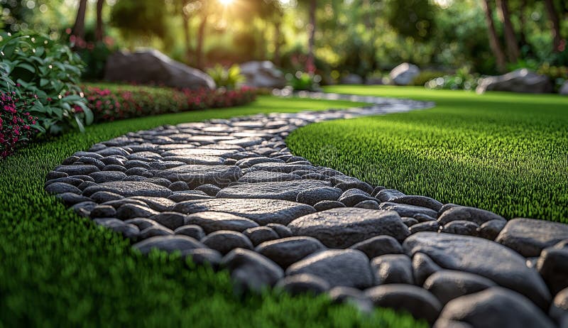 Pathway in Garden, Green Lawns with Bricks Pathways, Garden Landscape ...