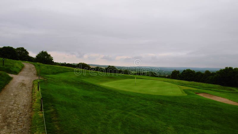 Pathway through Golf Course Playing Fields in England Drone Aerial Wide ...