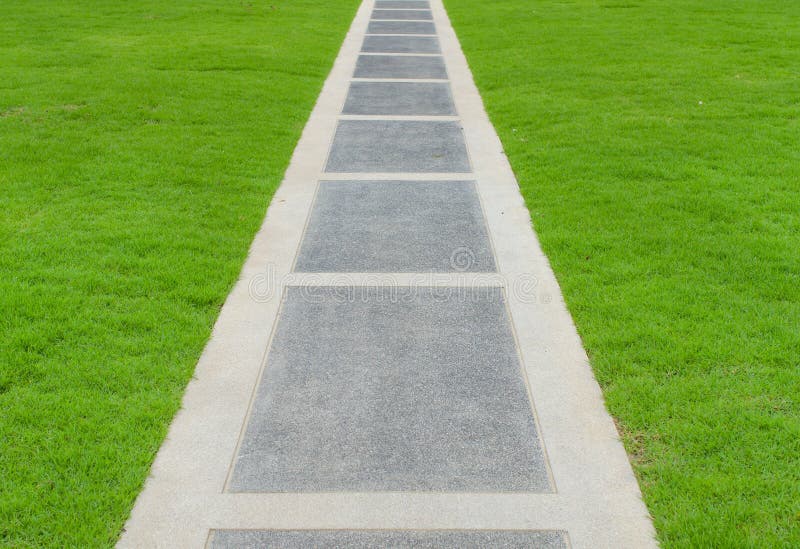 Pathway with Green Grass in Park Stock Photo - Image of cobble ...