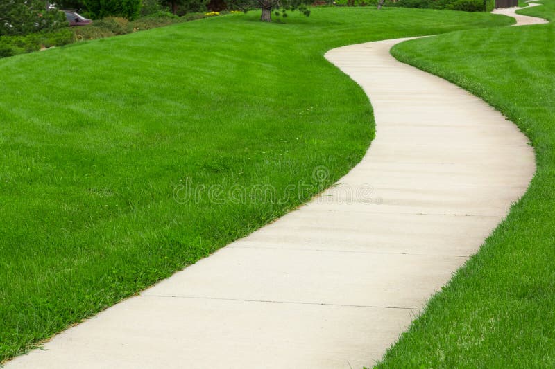 Pathway through green lawn stock photo. Image of yard - 55821960
