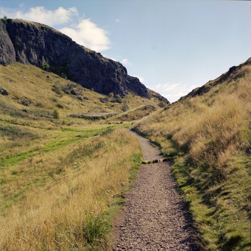 Pathway through Hills and Fields on Sunny Day Stock Image - Image of ...