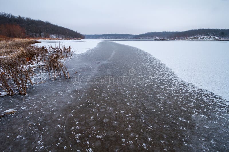Peaceful Ice path stock photo. Image of snow, birch, brooke - 22119714