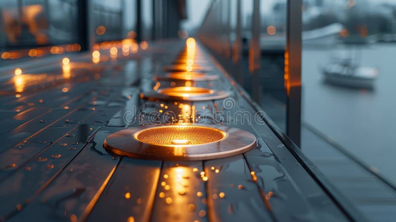 Pathway with Illuminated Lights after Rain Stock Image - Image of ...
