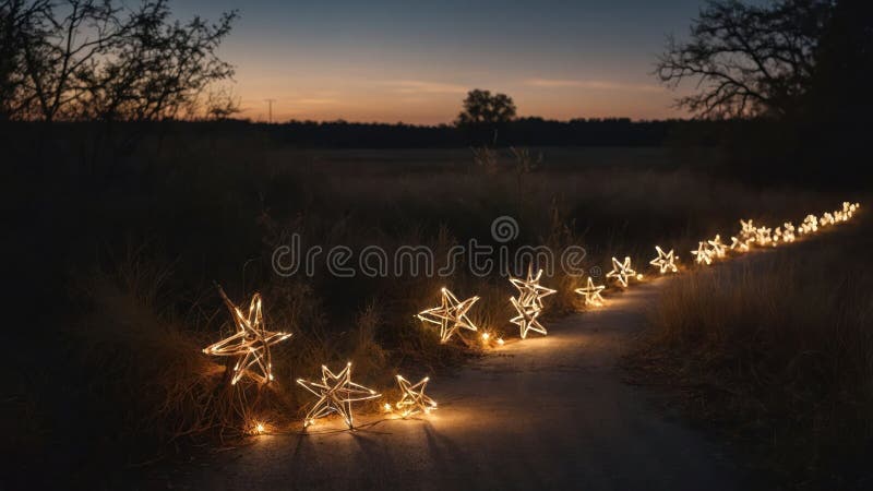 Magical Starlit Pathway at Dusk Stock Illustration - Illustration of ...