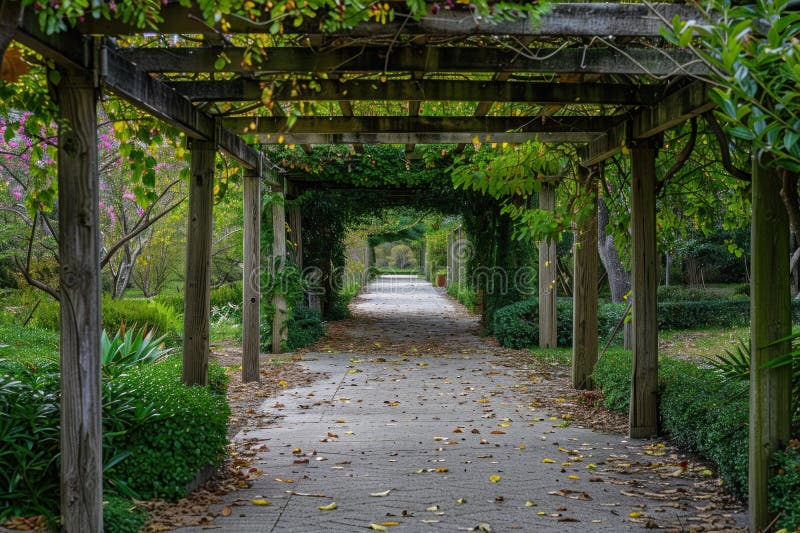 Pathway Leading through Pergola Covered in Vines in Botanical Garden ...