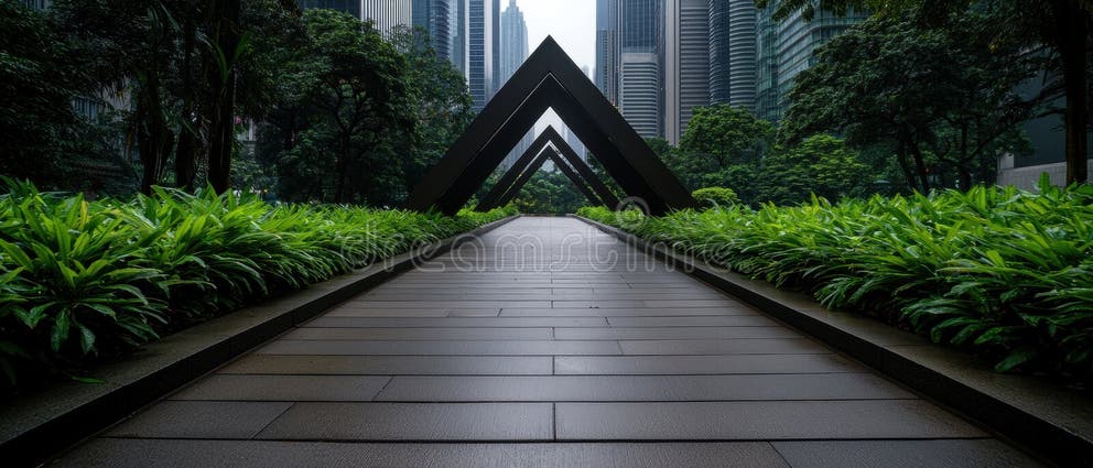 A Pathway Leading To a Black Triangular Structure in a Park. Stock ...