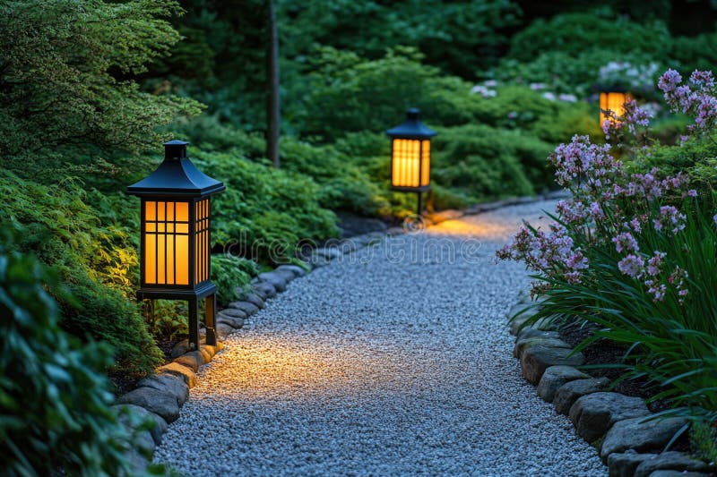 A Pathway with Lights Guiding the Way through Darkness Stock Image ...