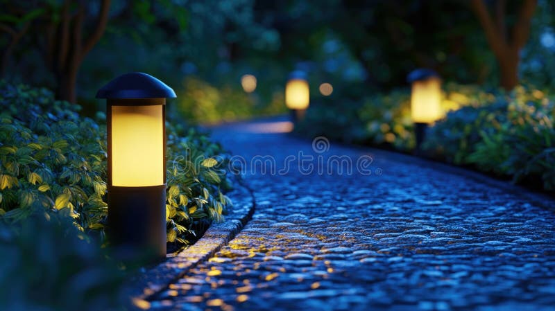 Pathway with lights stock image. Image of glow, illuminated - 379975155