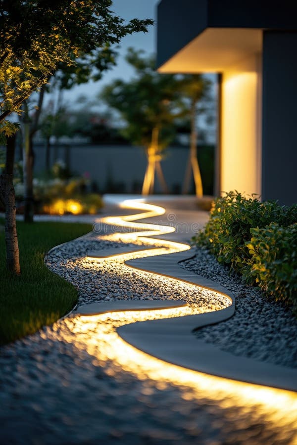 Pathway with lights stock image. Image of architecture - 377555831