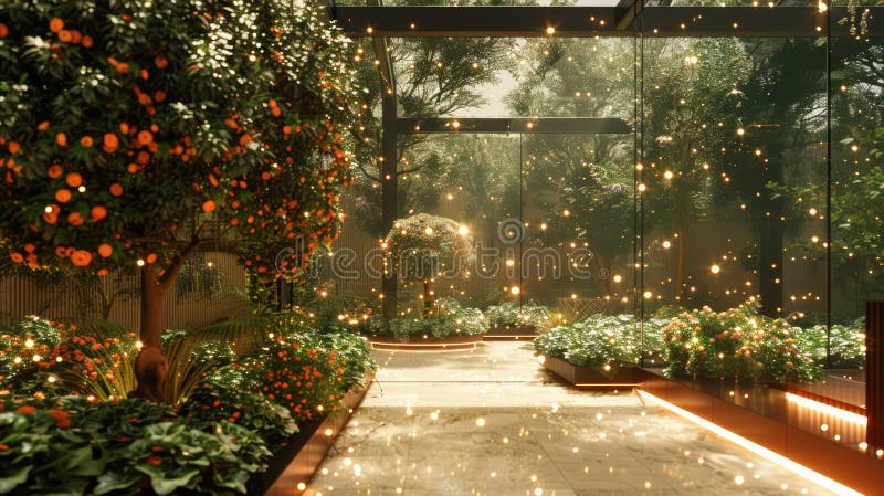 A Pathway with Lights Shining on it and Trees in the Background, AI ...