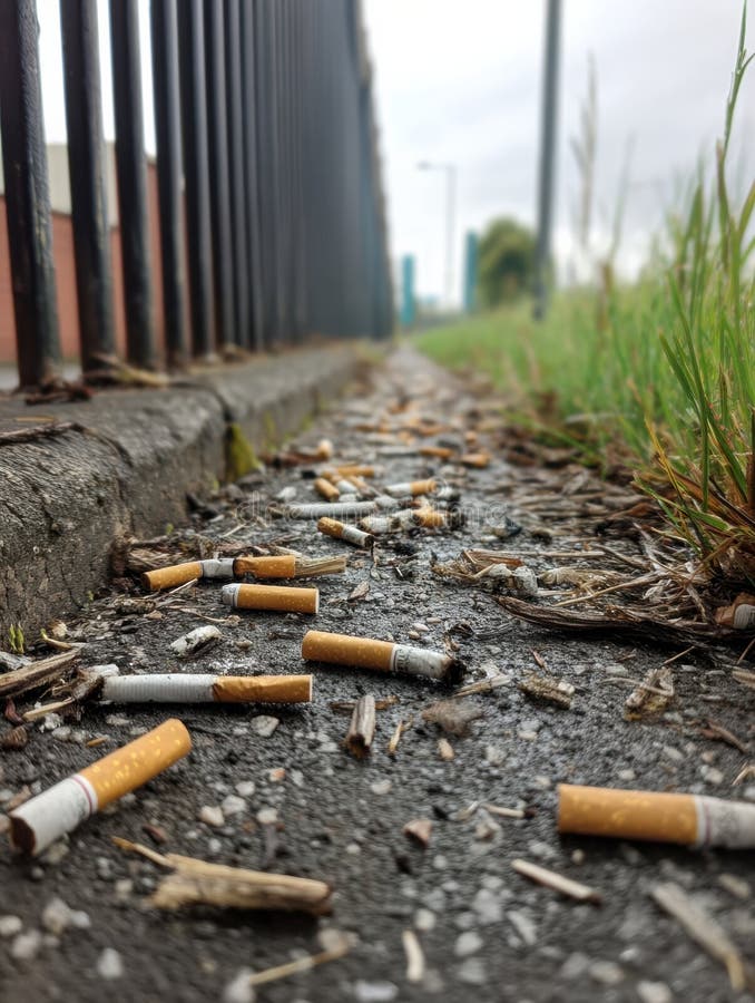 Cigarette Butts Litter a Pathway, Creating a Somber Reminder of Health ...