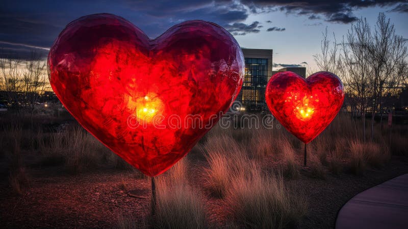 The Pathway is Lined with Glowing Hearts, with a Modern Building As the ...